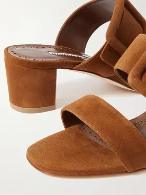 Manolo Blahnik Suede Block Heel Sandals With Buckle Detail