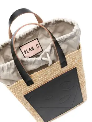 Plan C Pili And Bianca Straw Tote Bag - Black