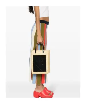 Plan C Pili And Bianca Straw Tote Bag - Black