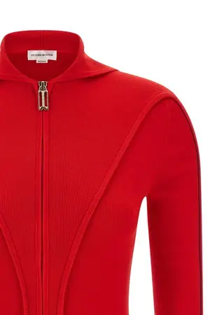 Victoria Beckham Zip-front Panelled Wool Hooded Cardigan