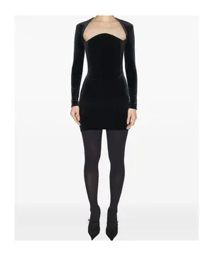 MUGLER Long-sleeve Sweetheart Neckline Mini Dress - Black