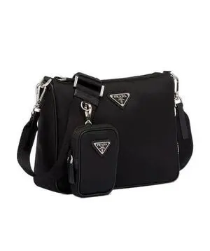Prada Logo Plaque Zipped Messenger Bag - Black