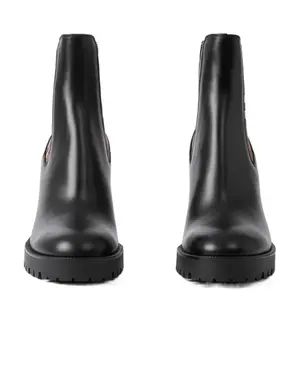 Burberry Checked Panel High Block Heel Boots - Black