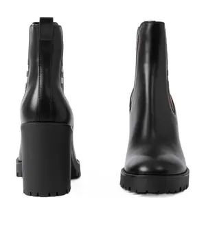 Burberry Checked Panel High Block Heel Boots - Black
