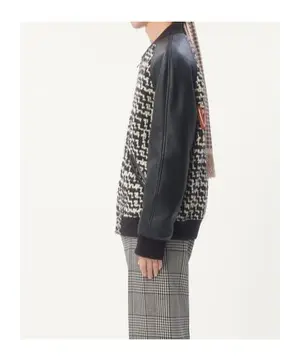 Valentino Garavani Chez Zip-up Bomber Jacket With Leather Accents - Ivory/black