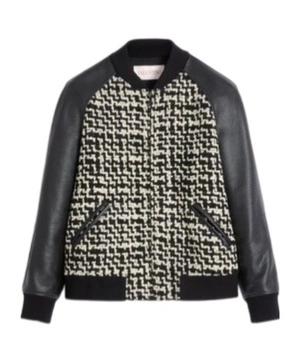 Valentino Garavani Valentino Chez Zip-Up Bomber Jacket With Leather Accents Ivory/black