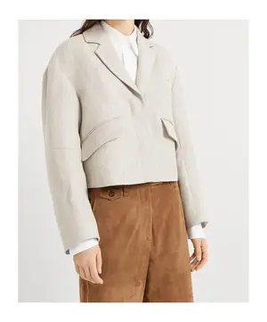 Brunello Cucinelli Embellished Cropped Blazer - Cool Beige