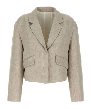 Brunello Cucinelli Embellished Cropped Blazer - Cool Beige
