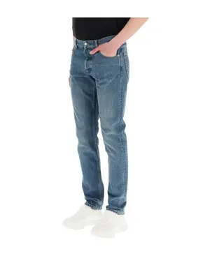 Alexander McQueen Low-rise Logo Embroidered Jeans - Blue