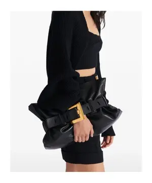 Balmain Anthem Buckled Medium Shoulder Bag - Black
