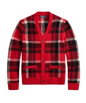 Polo Ralph Lauren Plaid V-neck Cardigan With Elbow Patches