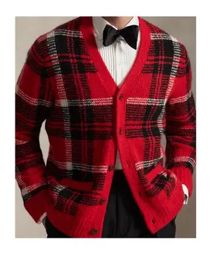 Polo Ralph Lauren Plaid V-neck Cardigan With Elbow Patches