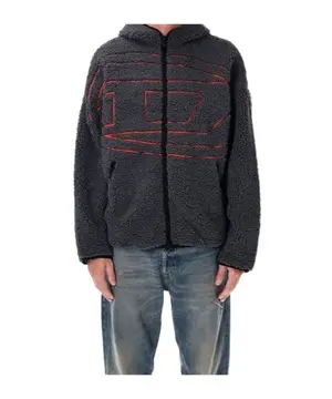 DIESEL® Hooded Logo-detail Fleece Jacket - Dkgrey