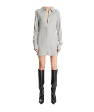 Attico Embellished Rhinestone Shirt Dress