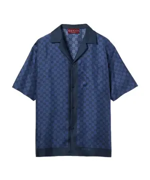 Gucci Gucci Disco Monogrammed Short-Sleeve Shirt Blue