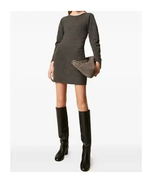 TWINSET Knit Dress With Checked Pattern And Logo Detail - Black