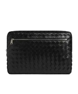 Bottega Veneta Intrecciato Zipped Clutch Bag - Black