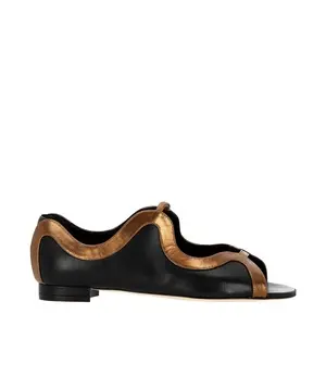 Manolo Blahnik Chilki Nappa Leather Flat Sandals With Bronze Scalloped Detail