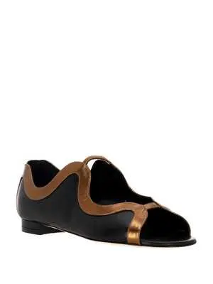 Manolo Blahnik Chilki Nappa Leather Flat Sandals With Bronze Scalloped Detail