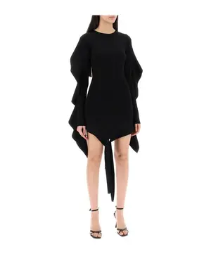 MUGLER Ruffled Asymmetric Hem Dress