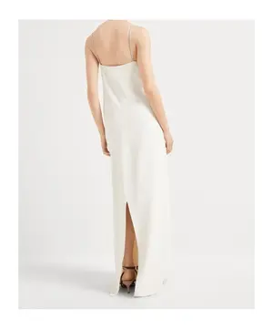 Brunello Cucinelli Square Neck Crepe Dress With Metallic Straps
