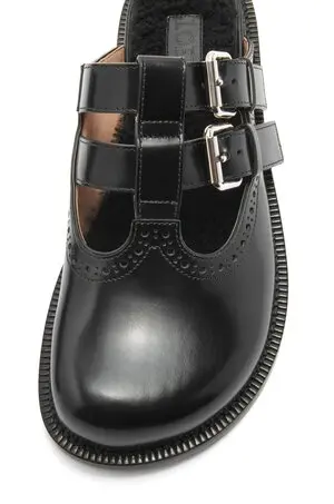 Loewe Campo Mary Jane Mule In Brushed Calfskin And Shearling