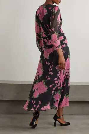 Rixo Floral-print Gathered Midi Dress