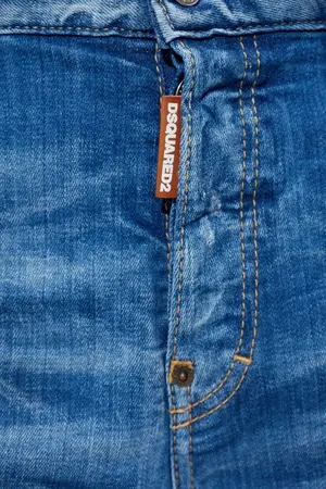 Dsquared2 Logo Patch Ripped Wide Leg Jeans - Blue