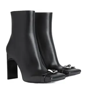 Balenciaga Square Toe Buckle Detail Ankle Boots
