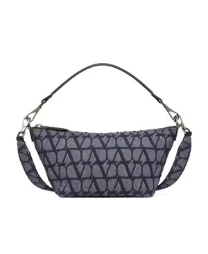 Valentino Garavani All-over Logo Motif Denim Shoulder Bag - Black