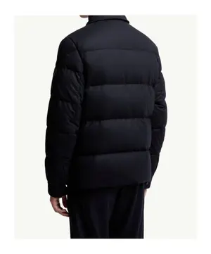 Moncler Cashmere Blend Down Shirt Jacket With Knit Collar - Navy Blue