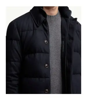 Moncler Cashmere Blend Down Shirt Jacket With Knit Collar - Navy Blue