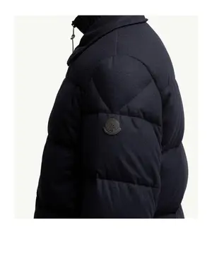 Moncler Cashmere Blend Down Shirt Jacket With Knit Collar - Navy Blue