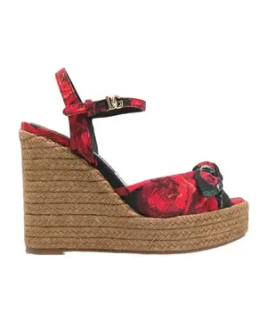 Dolce & Gabbana Floral Motif Wedge Sandals - Green