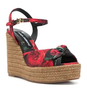 Dolce & Gabbana Floral Motif Wedge Sandals - Green