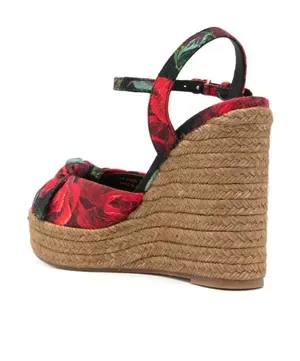 Dolce & Gabbana Floral Motif Wedge Sandals - Green