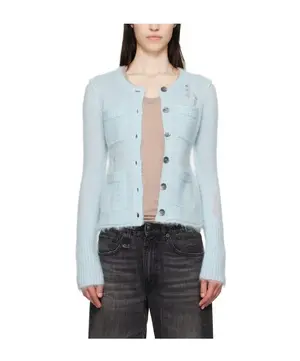 R13 Crew Neck Cardigan - Light Blue