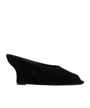 TOTEME 75mm Peep-toe Velvet Wedge Sandals - Black