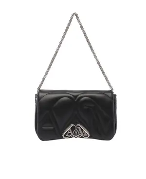 Alexander McQueen Seal Logo Plaque Small Shoulder Bag - Black