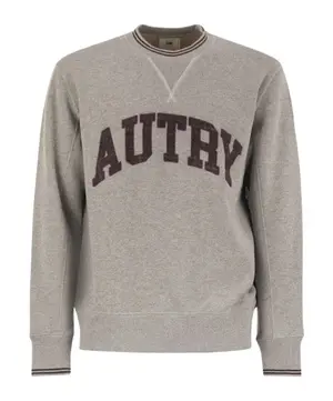 AUTRY Contrast Logo Crew Neck Sweater - Gray