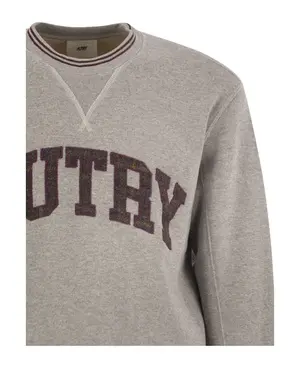 AUTRY Contrast Logo Crew Neck Sweater - Gray