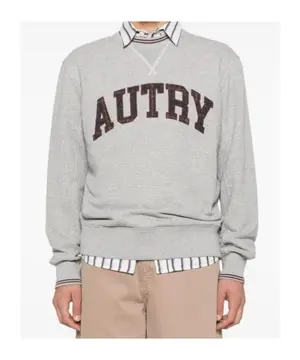 AUTRY Contrast Logo Crew Neck Sweater - Gray