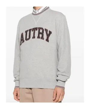 AUTRY Contrast Logo Crew Neck Sweater - Gray