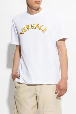 Versace Seashell Baroque Logo Embroidered Crewneck T-shirt - White