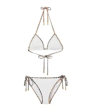 Burberry Halterneck Triangle Two-piece Bikini With Checked Trim - White