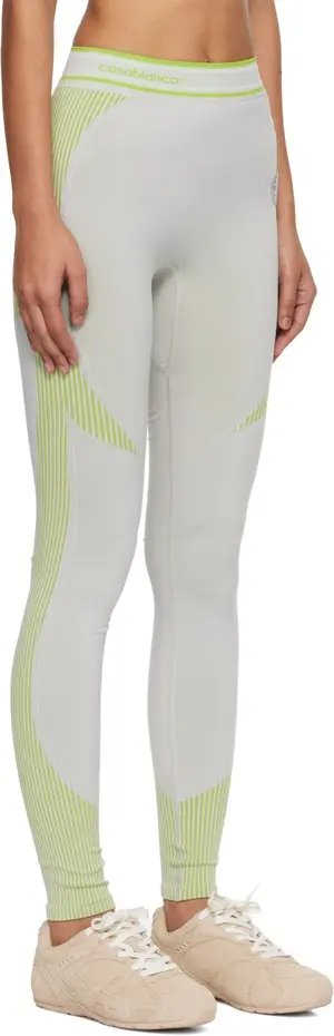Casablanca Ribbed Performance Leggings - Light Grey