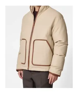TOD'S Leather-trimmed Technical Cotton Down Jacket - Light Brown