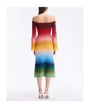 Oscar De La Renta Strapless Crochet Dress With Trumpet Sleeves