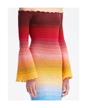 Oscar De La Renta Strapless Crochet Dress With Trumpet Sleeves