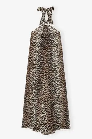 GANNI Leopard Chiffon Halterneck Dress